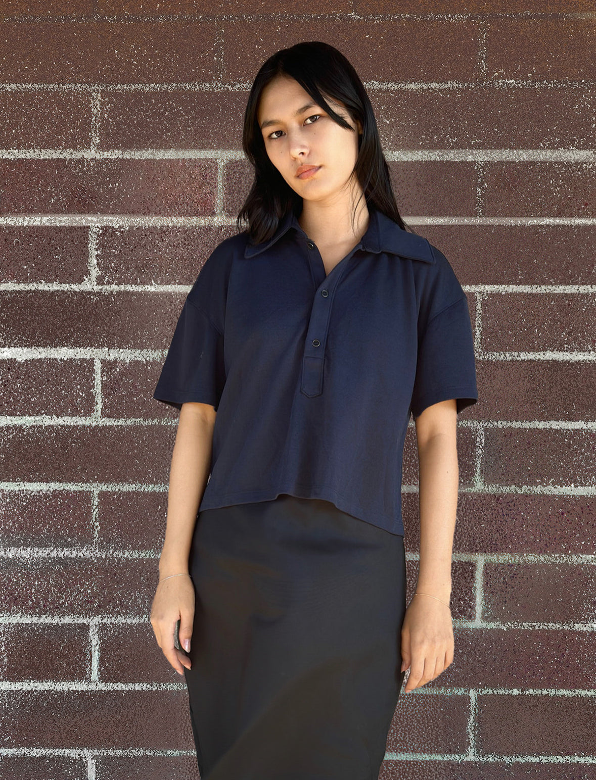 Vespa Box Crop in Navy Blue - Womens Cropped Polo Shirt | The Surrey